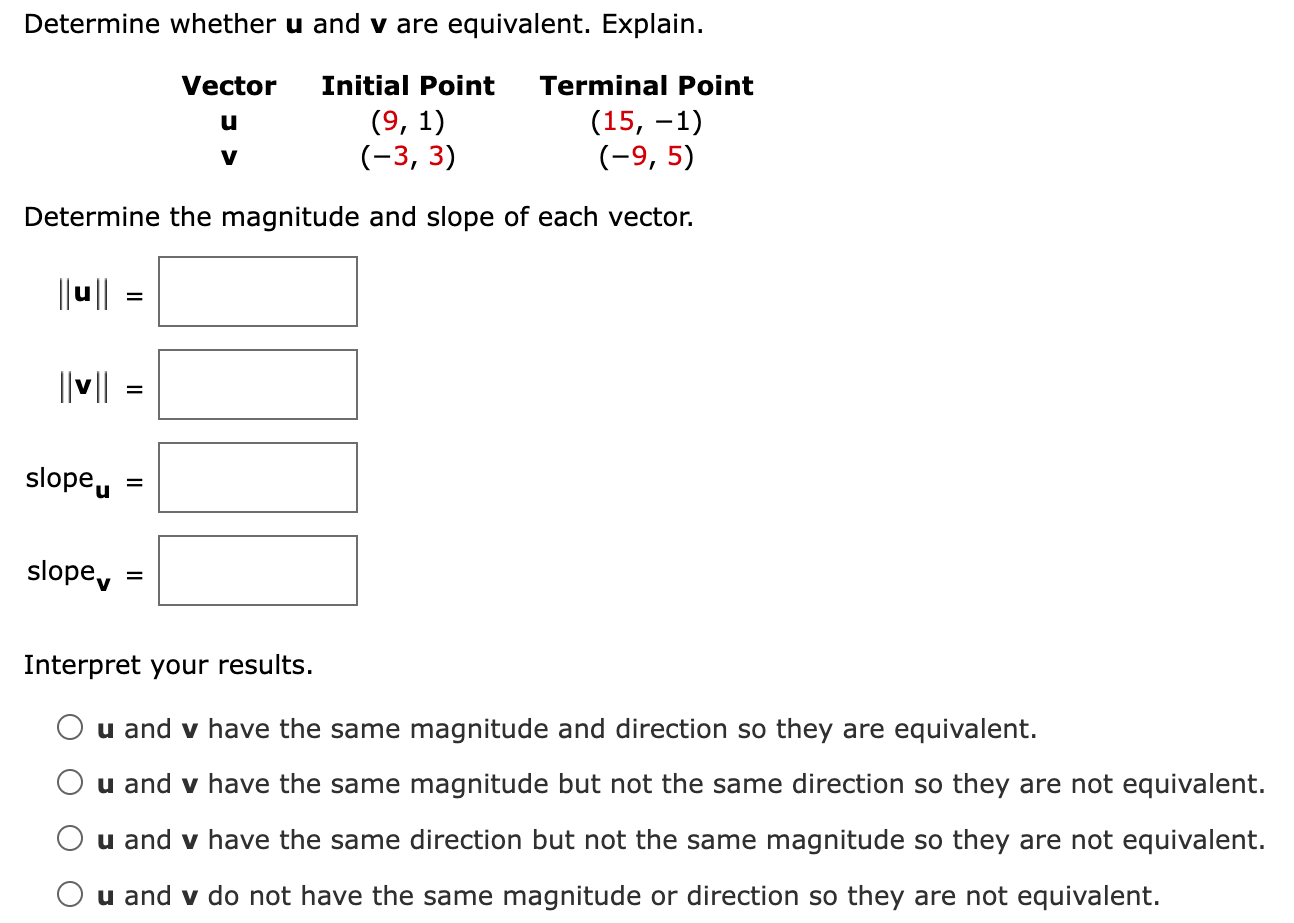 Solved Determine whether u and v are equivalent. Explain. | Chegg.com