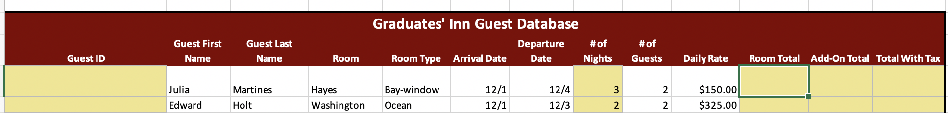 Solved Calculate the "Room Total" for the first | Chegg.com