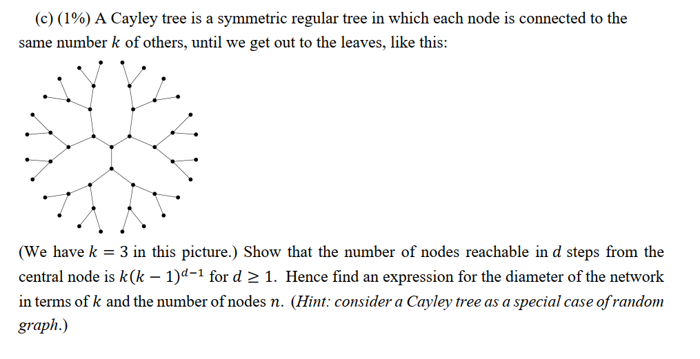 Solved (c) (1\%) A Cayley tree is a symmetric regular tree | Chegg.com