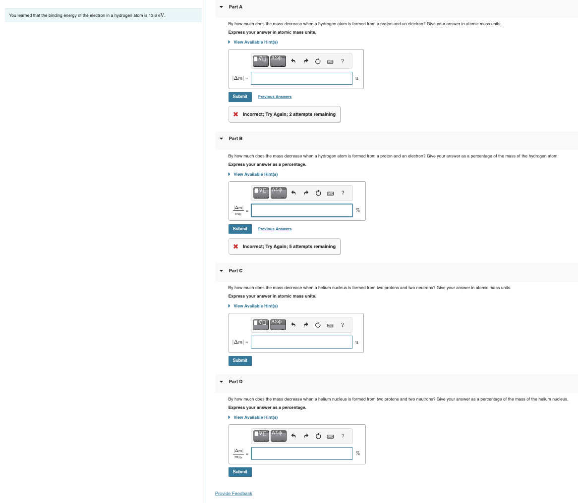 Solved You leamed that the binding energy of the electron in | Chegg.com