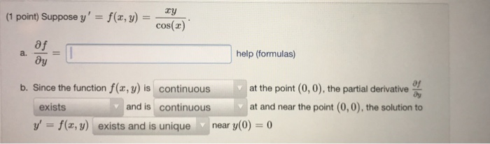 Solved Suppose y' = f(x, y) = xy/cos(x). a. partial | Chegg.com