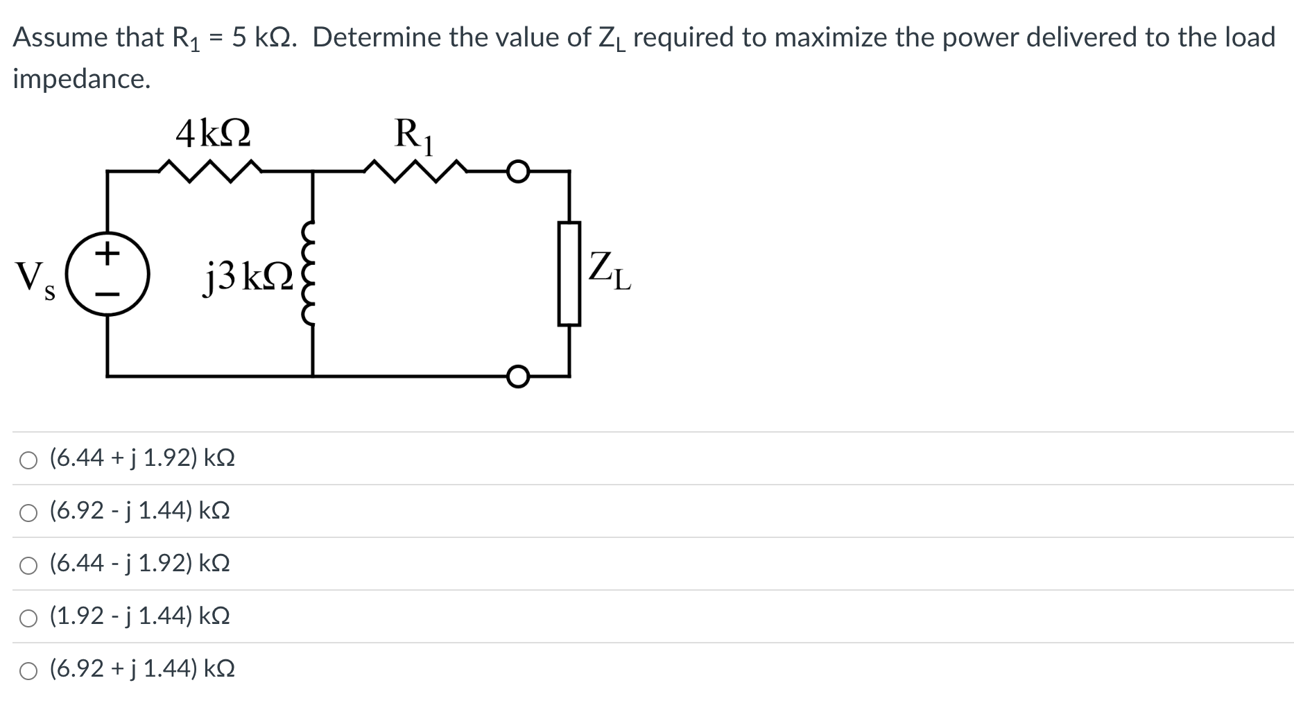 Solved Assume that R1=5kΩ. Determine the value of ZL | Chegg.com