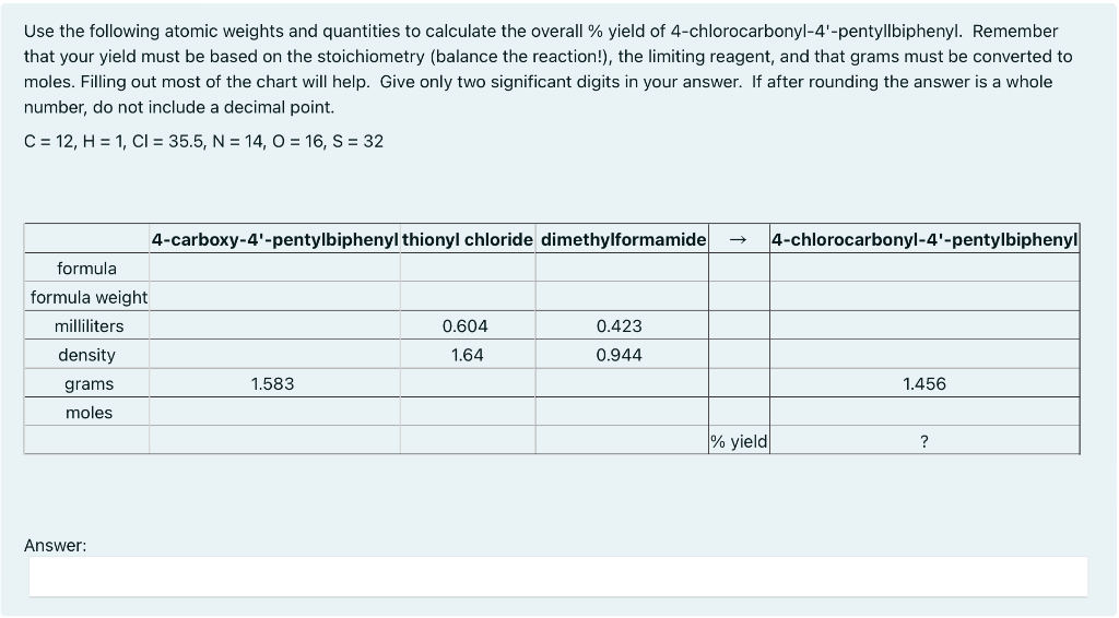 Solved Use the following atomic weights and quantities to | Chegg.com