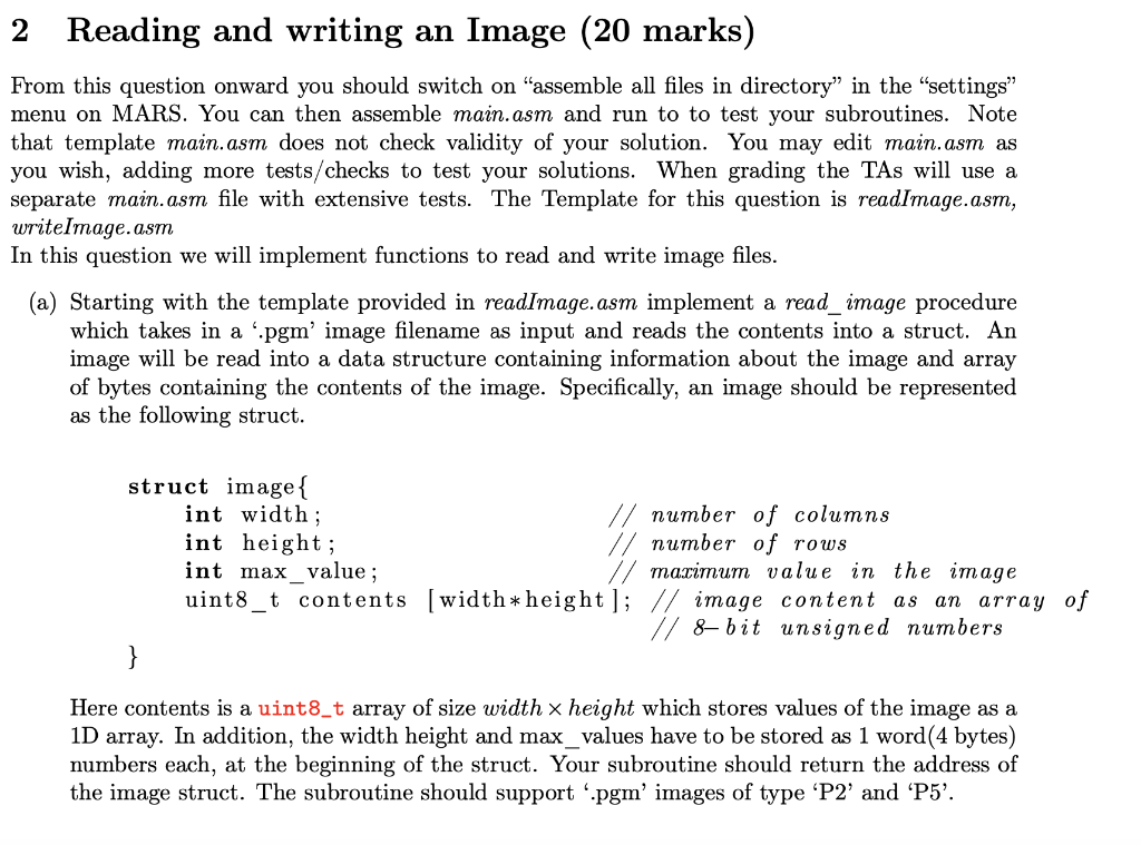 Solved 2 Reading and writing an Image (20 marks) From this | Chegg.com