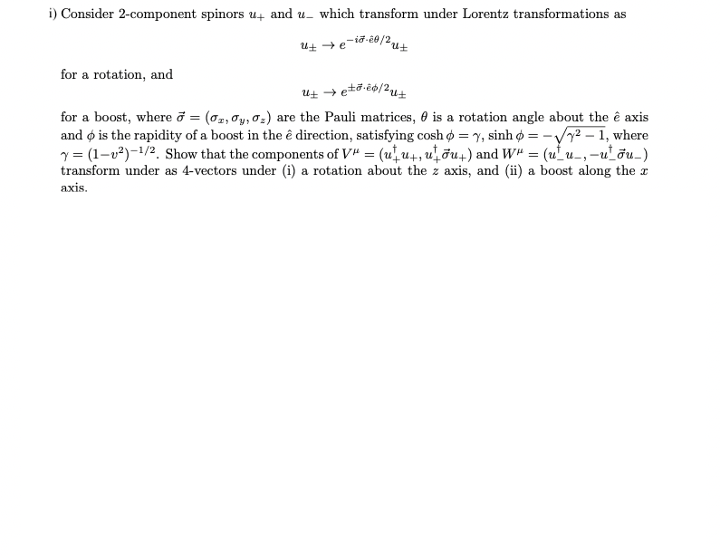 Solved i) Consider 2-component spinors up and u_ which | Chegg.com