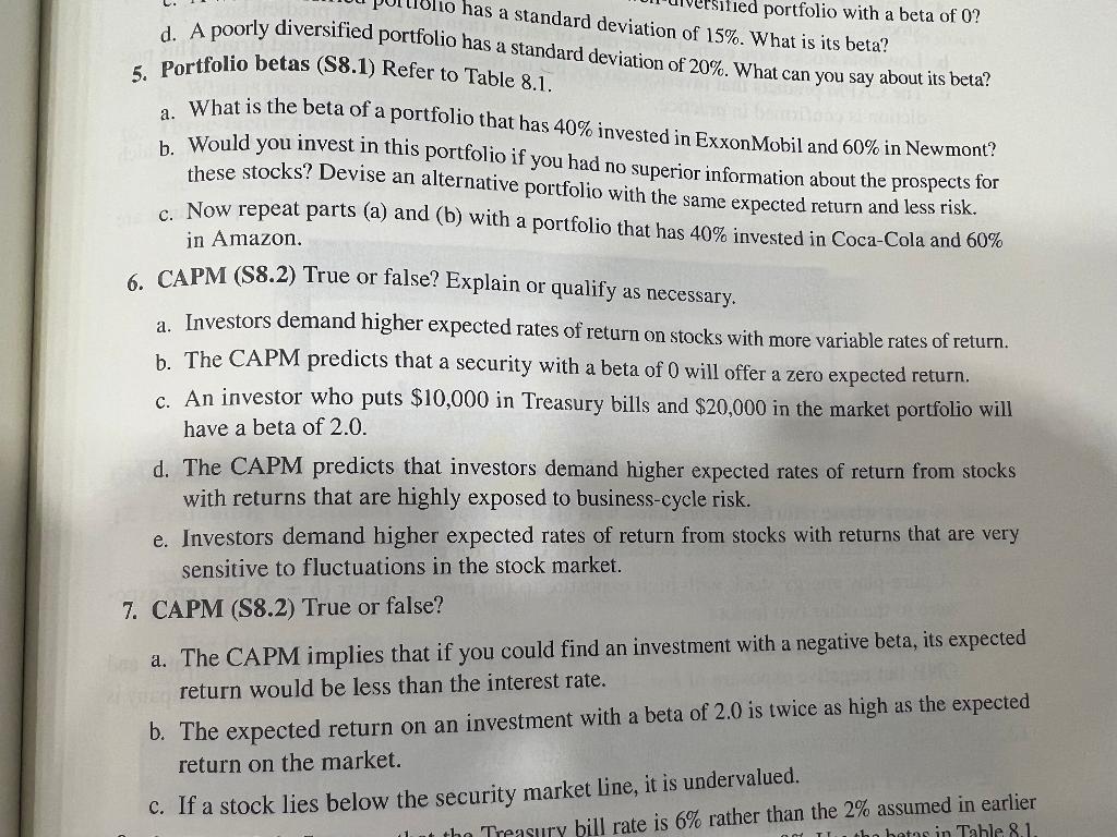 Solved Chapter 8 The Capital Asset Pricing Model 225 TABLE | Chegg.com