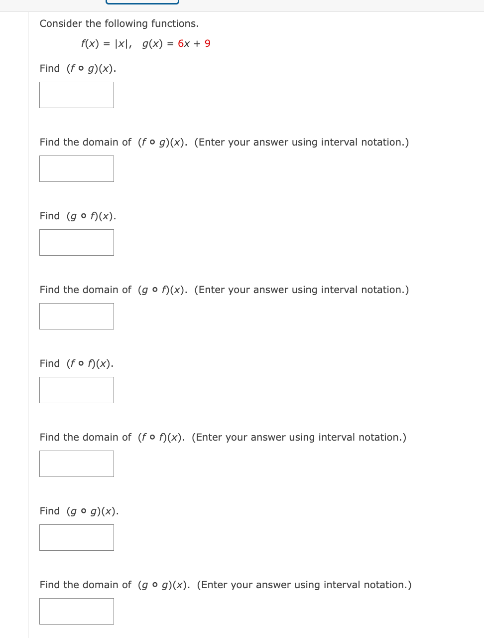 Solved Consider the following functions. f(x)=∣x∣,g(x)=6x+9 | Chegg.com