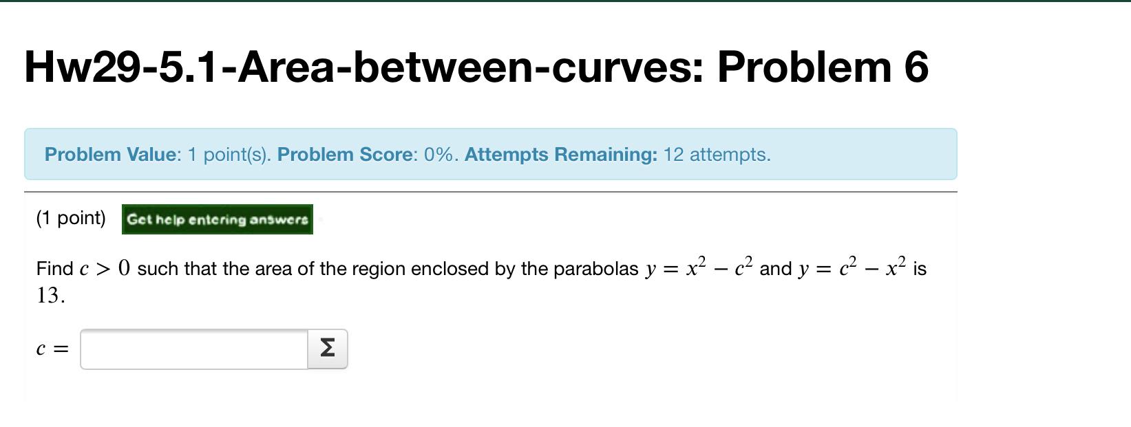 Solved Hw29-5.1-Area-between-curves: Problem 6 Problem | Chegg.com