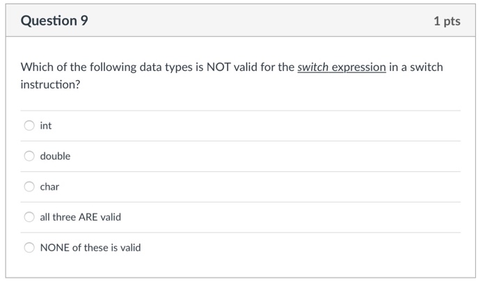Solved Question9 1 pts Which of the following data types is | Chegg.com