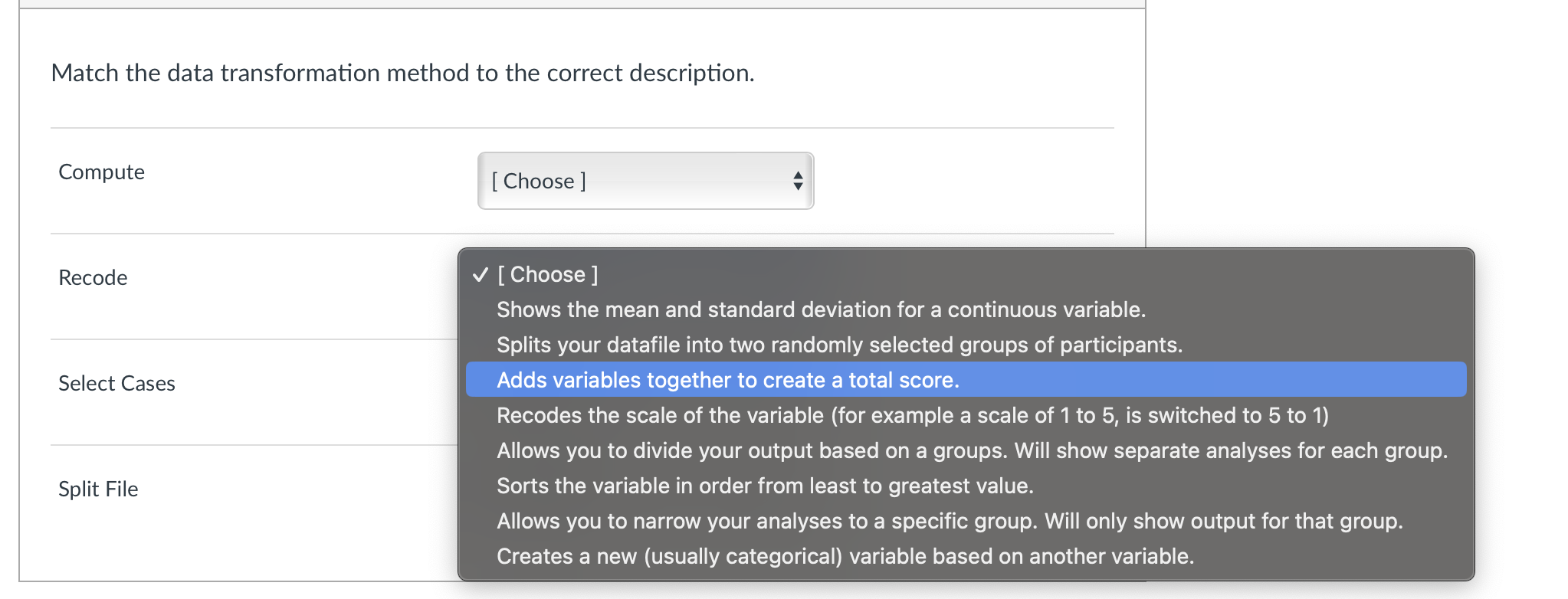 Solved Match the data transformation method to the correct | Chegg.com