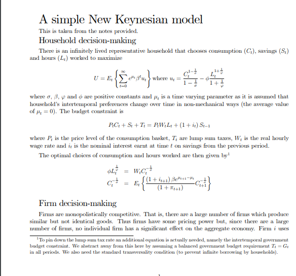 Solved A simple New Keynesian model This is taken from the | Chegg.com