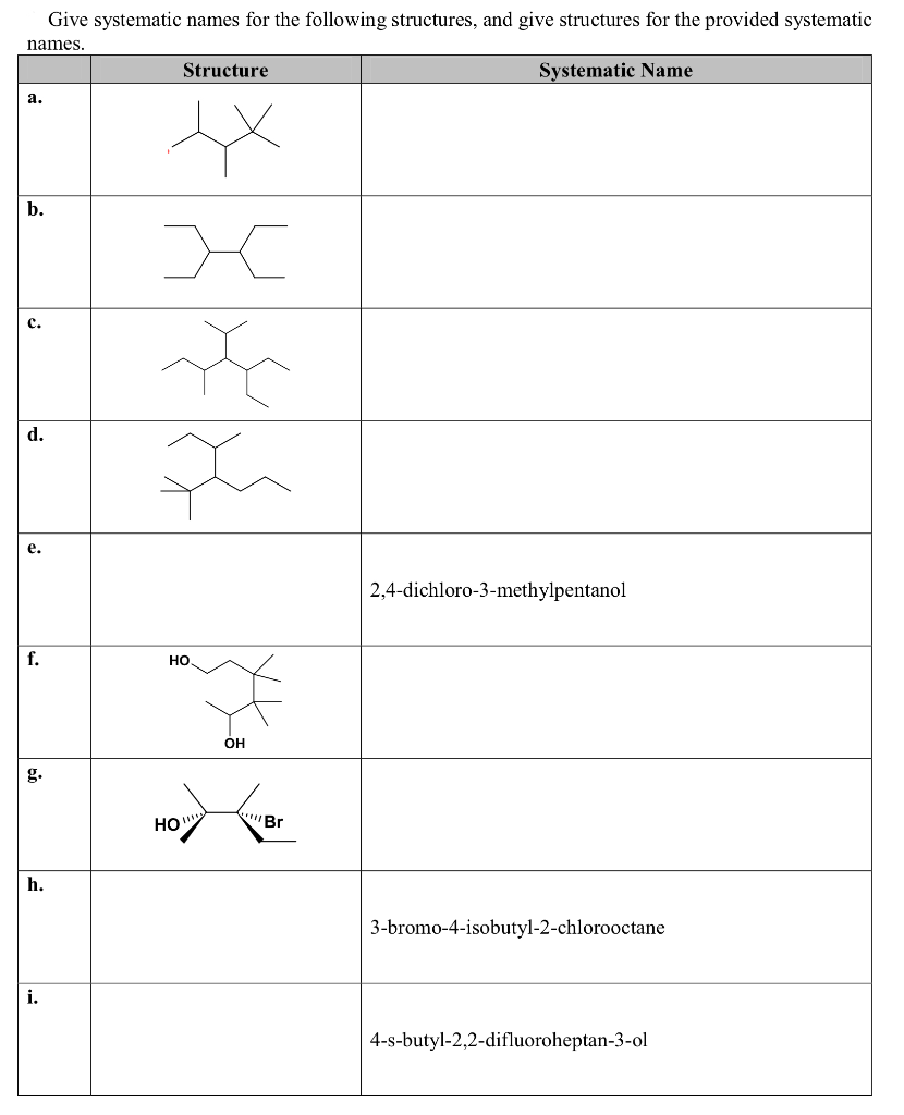 Solved Give systemic names for the following structures, and | Chegg.com