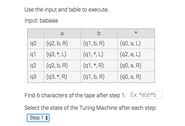 Solved Use The Input And Table To Execute Input Babaaa B A 
