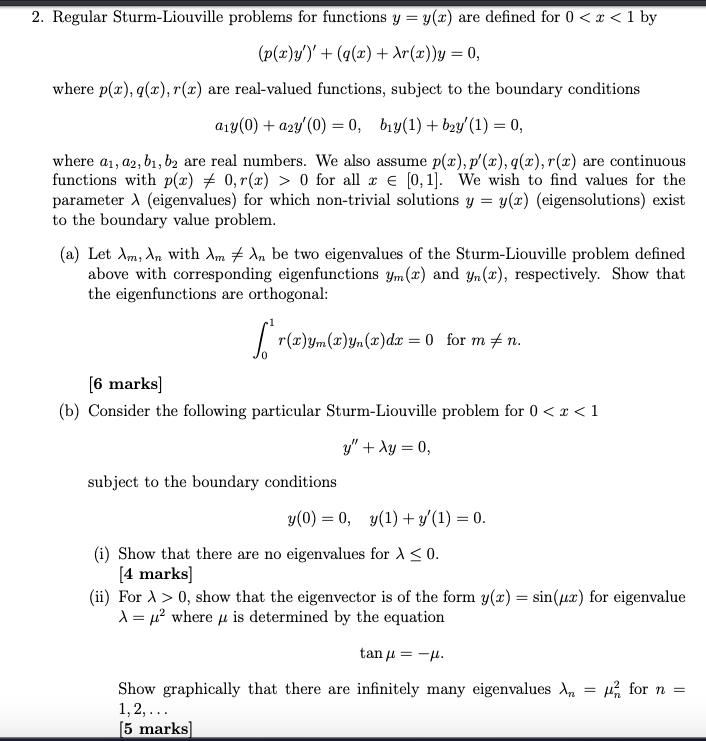 Solved 2. Regular Sturm-Liouville problems for functions y = | Chegg.com