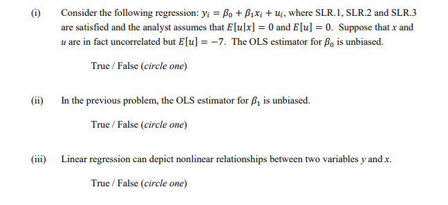 Solved (1) Consider the following regression: yi = Bo + B1Xi | Chegg.com