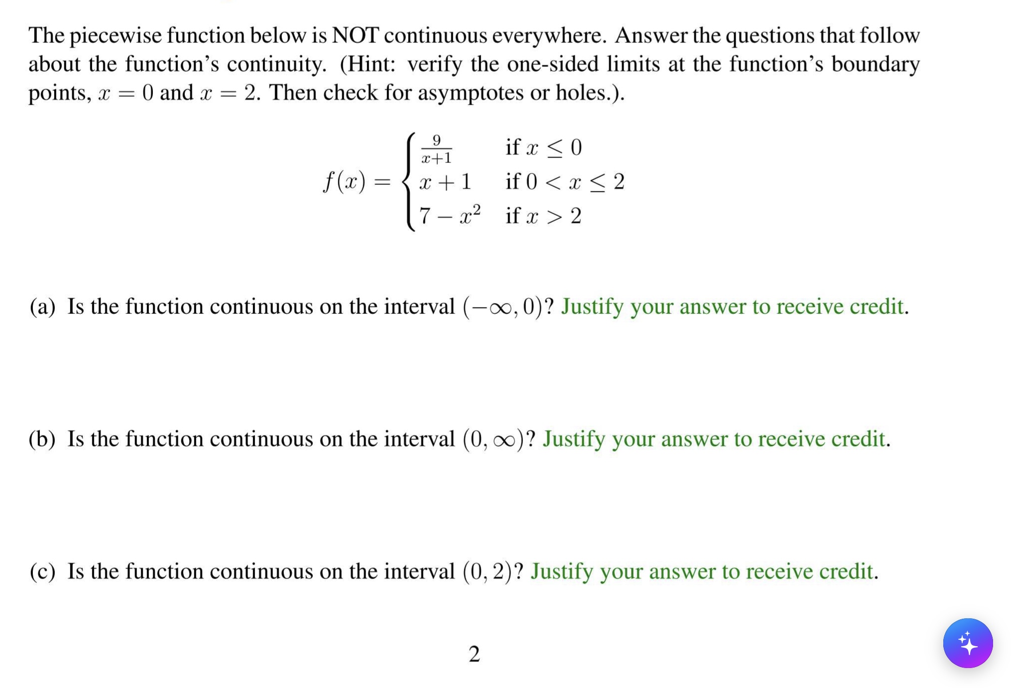 Solved The piecewise function below is NOT continuous | Chegg.com