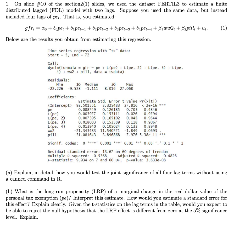 1. On slide #10 of the section2(1) slides, we used | Chegg.com