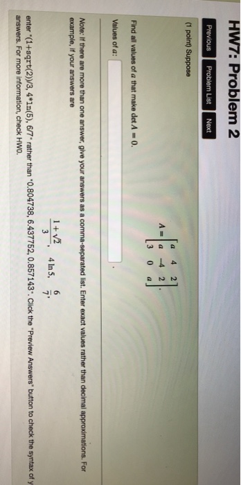Solved HW7: Problem 2 Previous Problem List Next (1 point) | Chegg.com