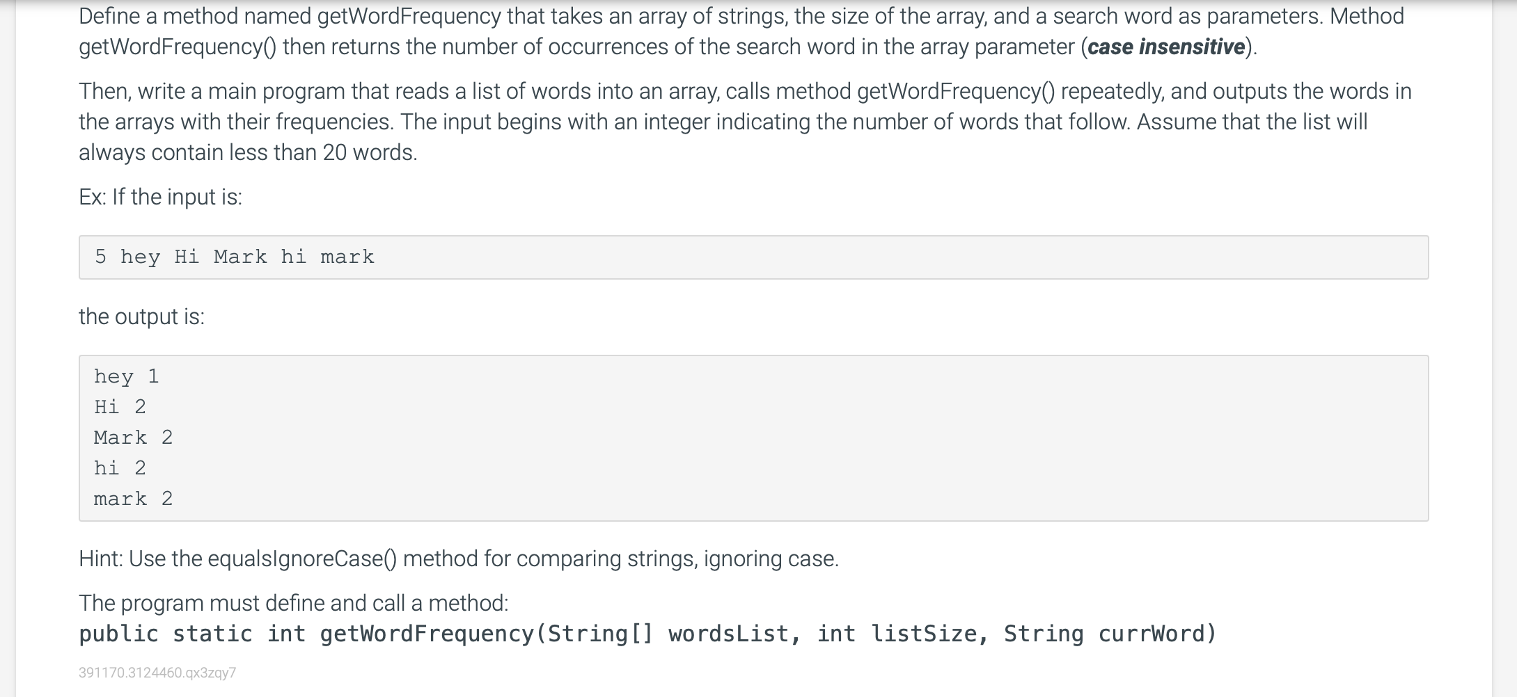 Solved Define a method named getWordFrequency that takes an | Chegg.com