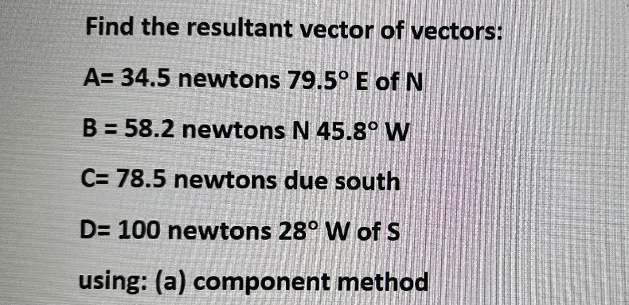 Solved Find the resultant vector of vectors: A=34.5 newtons | Chegg.com