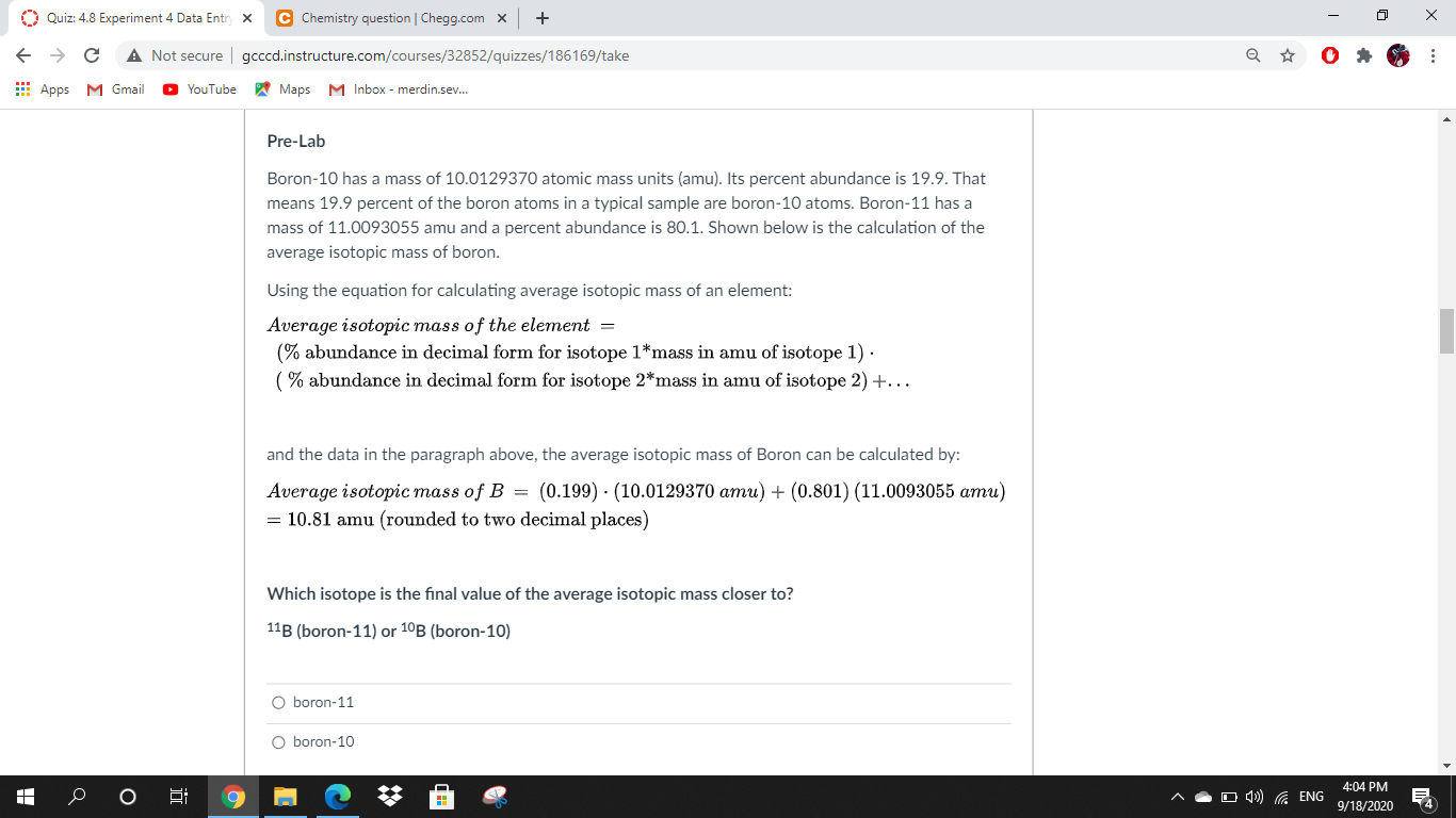 Solved Quiz: 4.8 Experiment 4 Data Entry X C Chemistry | Chegg.com