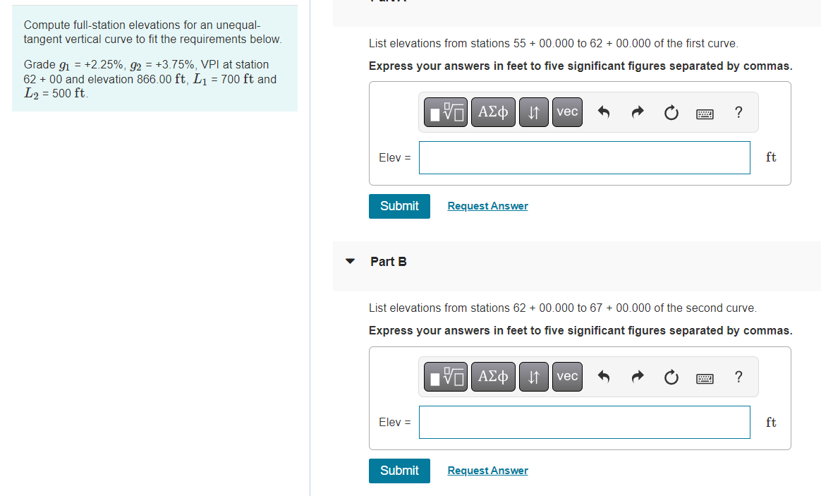 Solved Compute full-station elevations for an unequaltangent | Chegg.com