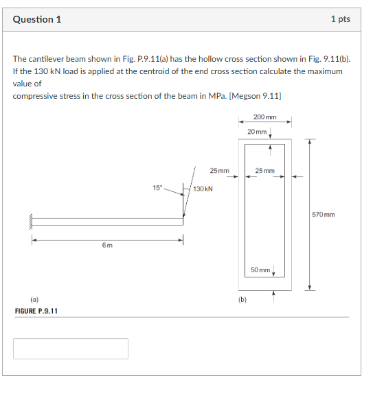 Solved Question 1 ﻿The cantilever beam shown in Fig. | Chegg.com