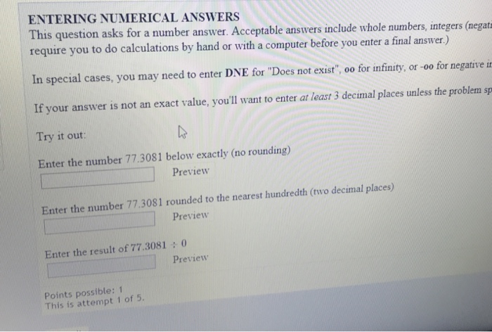 Solved ENTERING NUMERICAL ANSWERS This question asks for a | Chegg.com