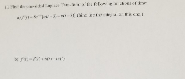 Solved 1.) Find the one-sided Laplace Transform of the | Chegg.com