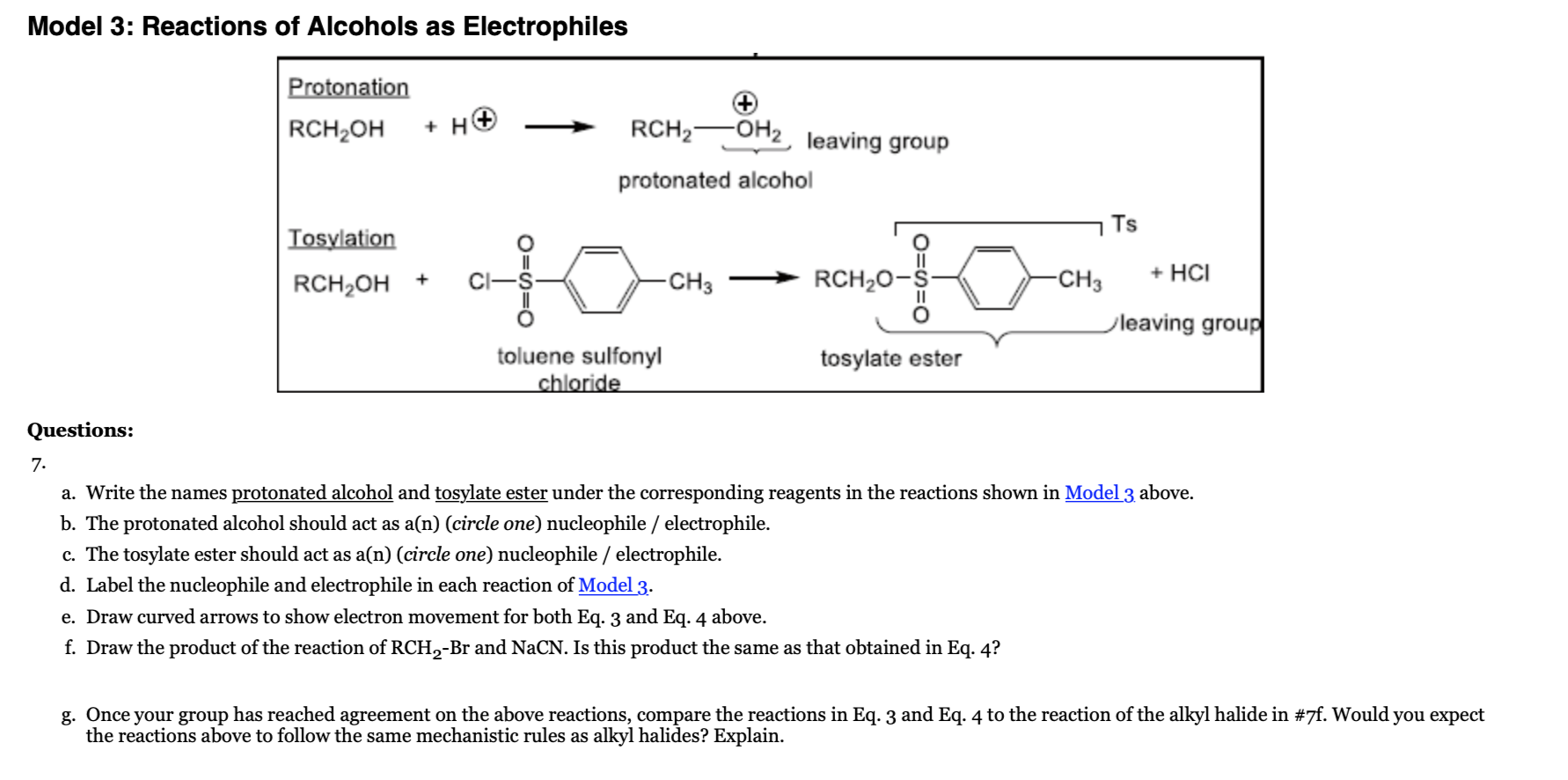 Model 3: Reactions of Alcohols as Electrophiles | Chegg.com
