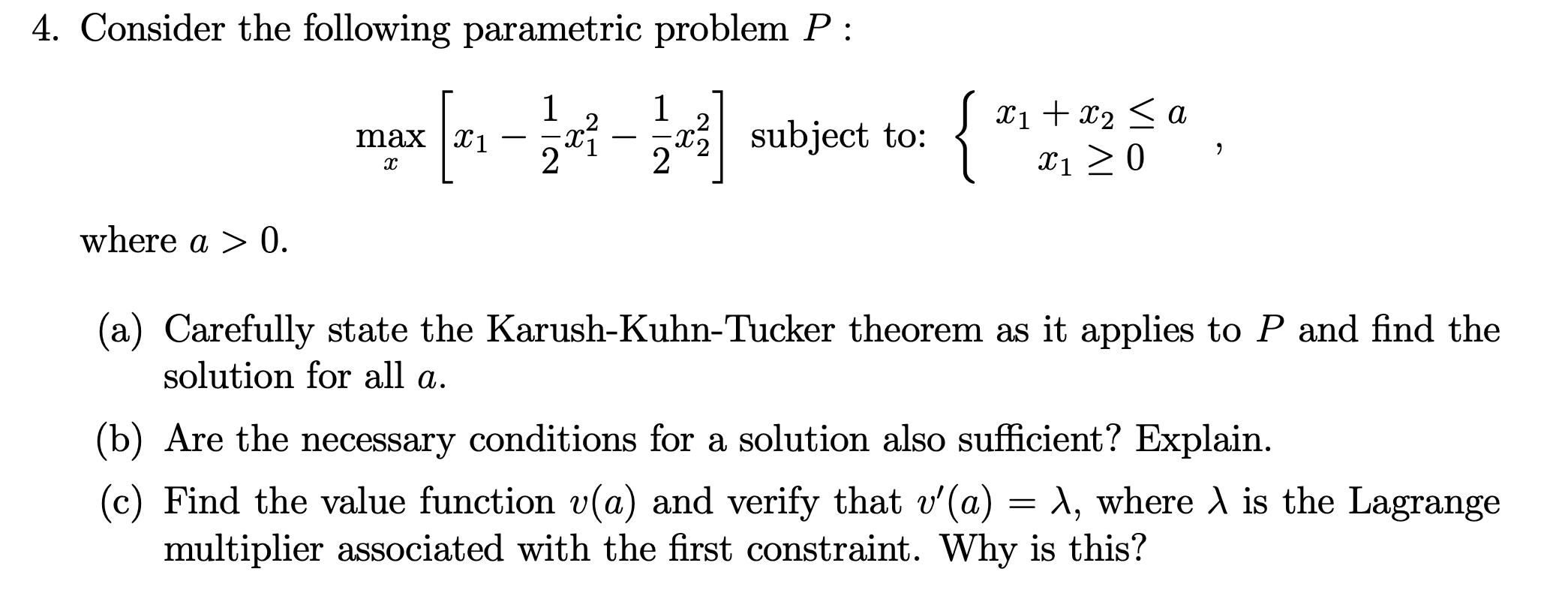 Solved 4. Consider the following parametric problem P : | Chegg.com