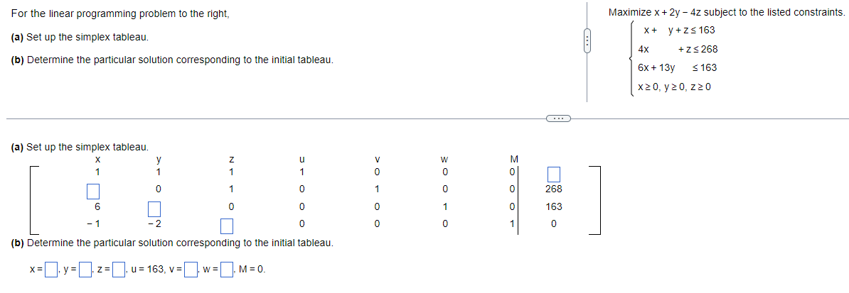 Solved For the linear programming problem to the right, (a) | Chegg.com