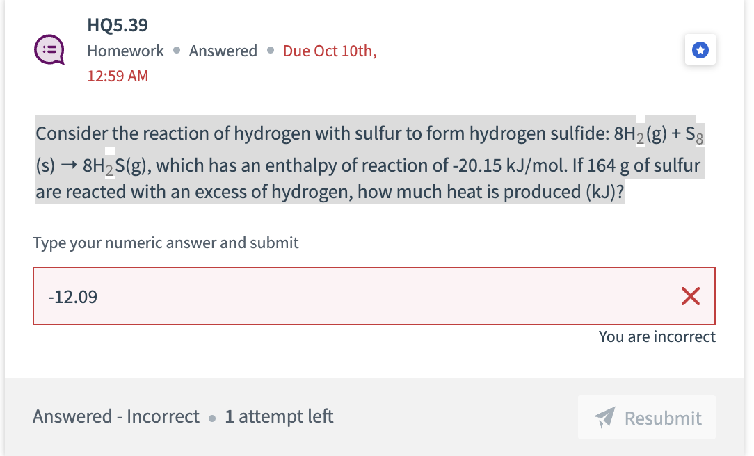 Solved Consider the reaction of hydrogen with sulfur to form | Chegg.com