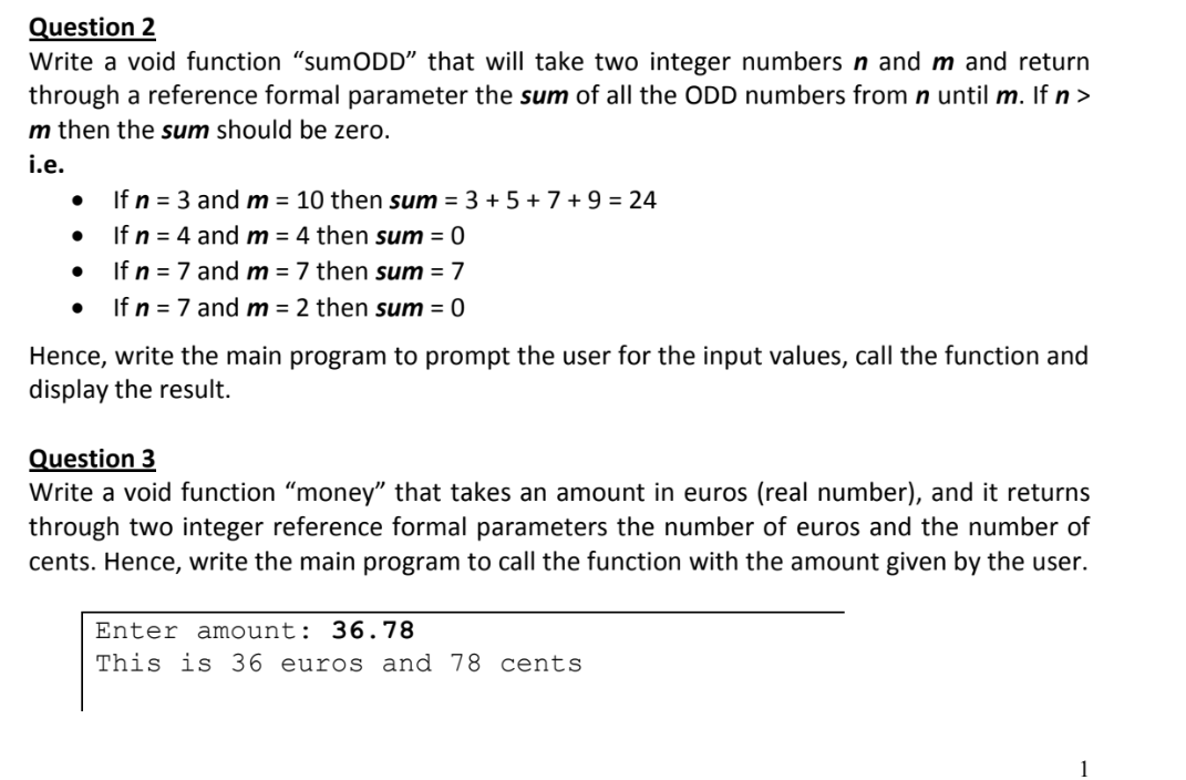 Solved Question 2 Write A Void Function Sum Odd” That Will 6813