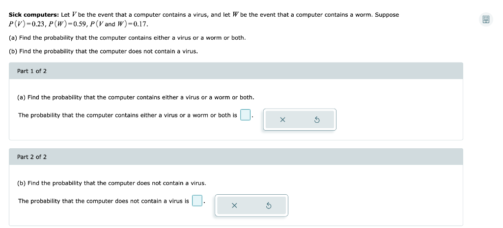 Solved Sick computers: Let V be the event that a computer | Chegg.com