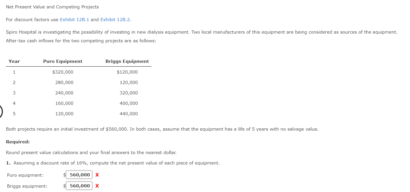 Solved Net Present Value and Competing Projects For discount | Chegg.com