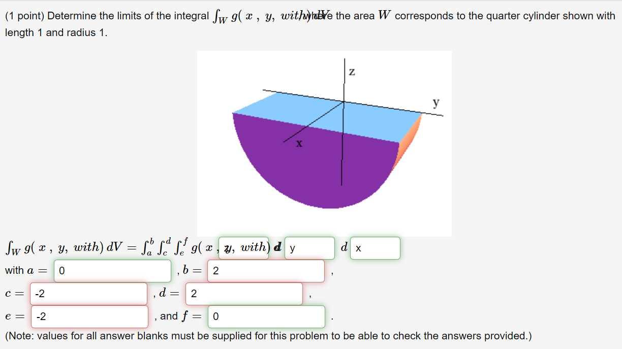 Solved (1 point) Determine the limits of the integral Sw g( | Chegg.com
