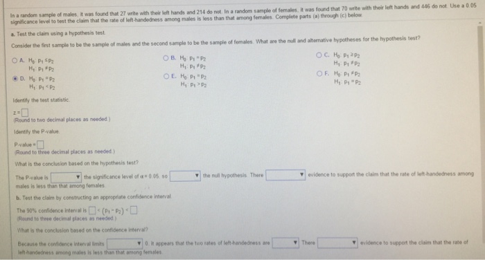 Solved In a random sample of males, it was found that 27 | Chegg.com
