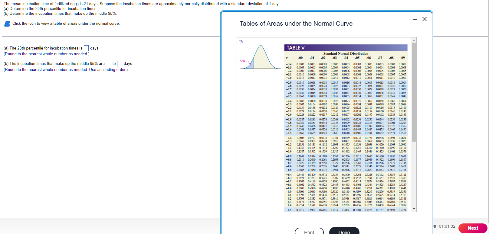 Solved Click the icon to view a table of areas under the | Chegg.com
