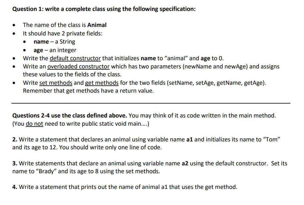 Solved Question 1: write a complete class using the | Chegg.com