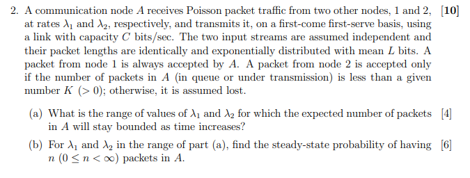 Solved 2. A communication node A receives Poisson packet | Chegg.com