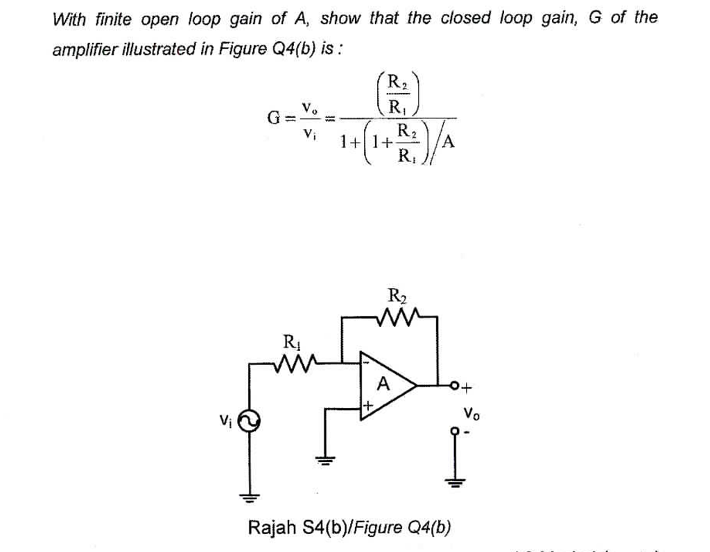 Solved With Finite Open Loop Gain Of A Show That The Closed 