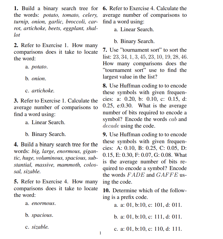 Solved 1. Build a binary search tree for 6. Refer to | Chegg.com