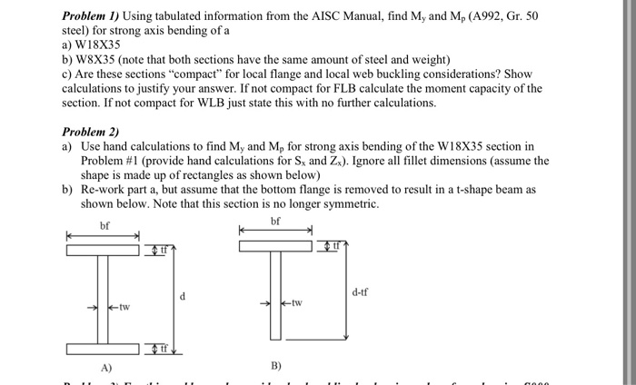 Solved Problem 1) Using tabulated information from the AISC | Chegg.com