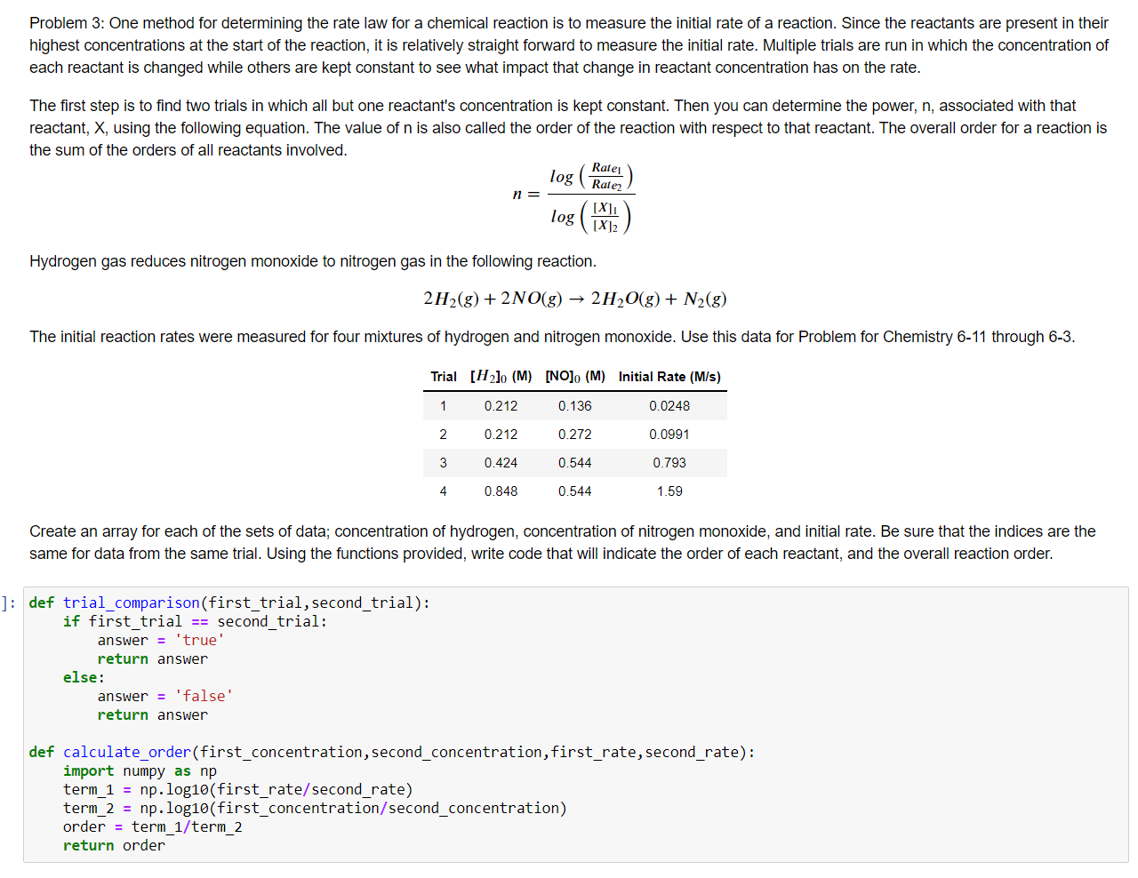 Solved Problem 3: One method for determining the rate law | Chegg.com
