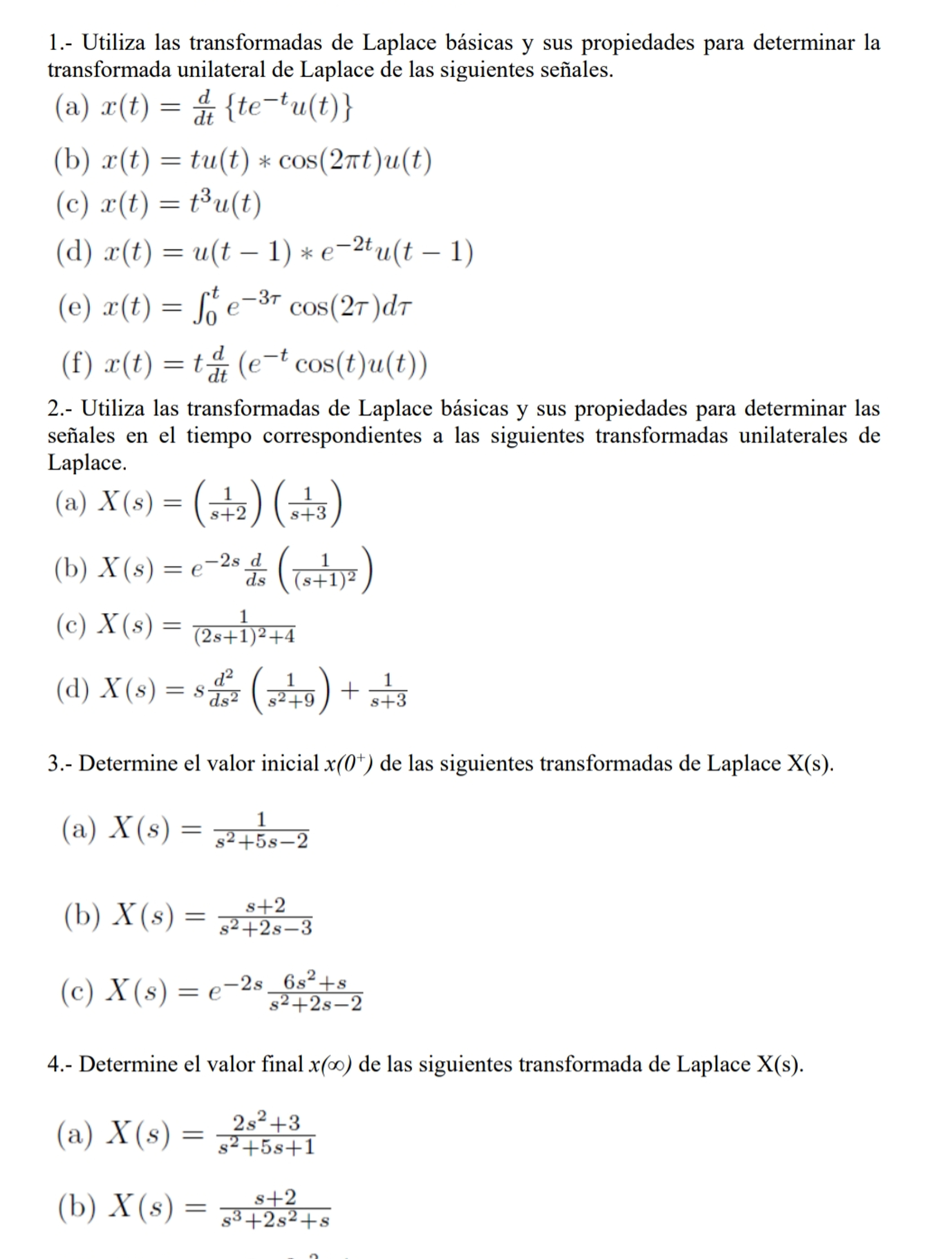 Solved 1.- ﻿Utiliza las transformadas de Laplace básicas y | Chegg.com