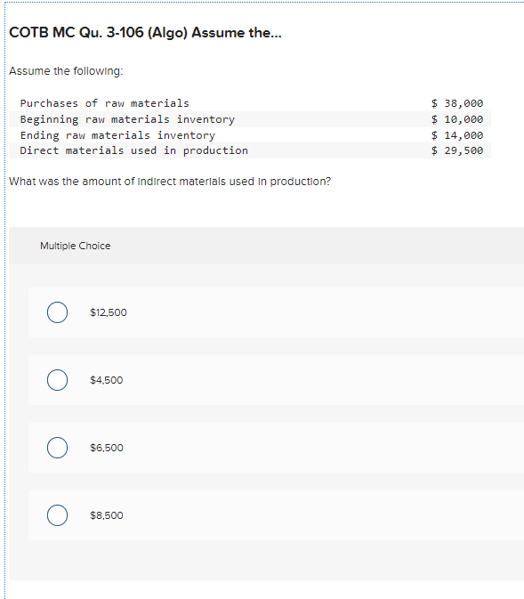 Solved COTB MC Qu. 4-15 (Algo) Assume the following | Chegg.com