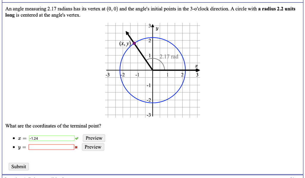 Solved An angle measuring 2.17 radians has its vertex at | Chegg.com