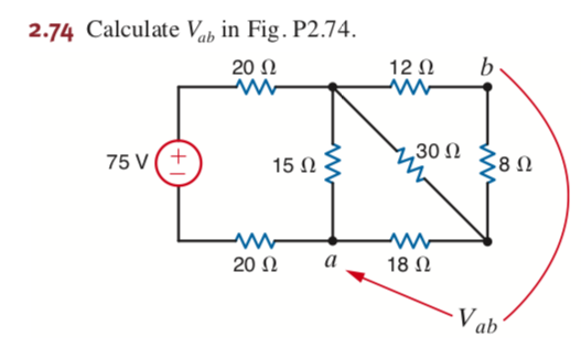 Solved 2.74 Calculate Vab in Fig. P2.74. 2012 12? 3012 15 (2 | Chegg.com