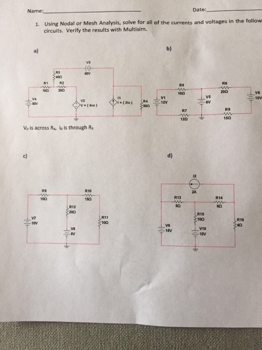 Solved Using Nodal or Mesh Analysis, solve for all of the | Chegg.com